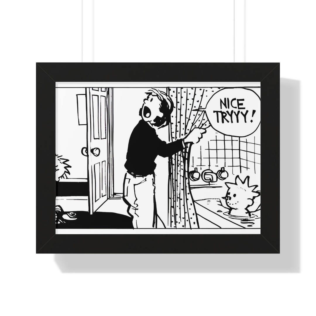 Calvin and Hobbes Faking Taking a Bath With Mom Framed Horizontal ...
