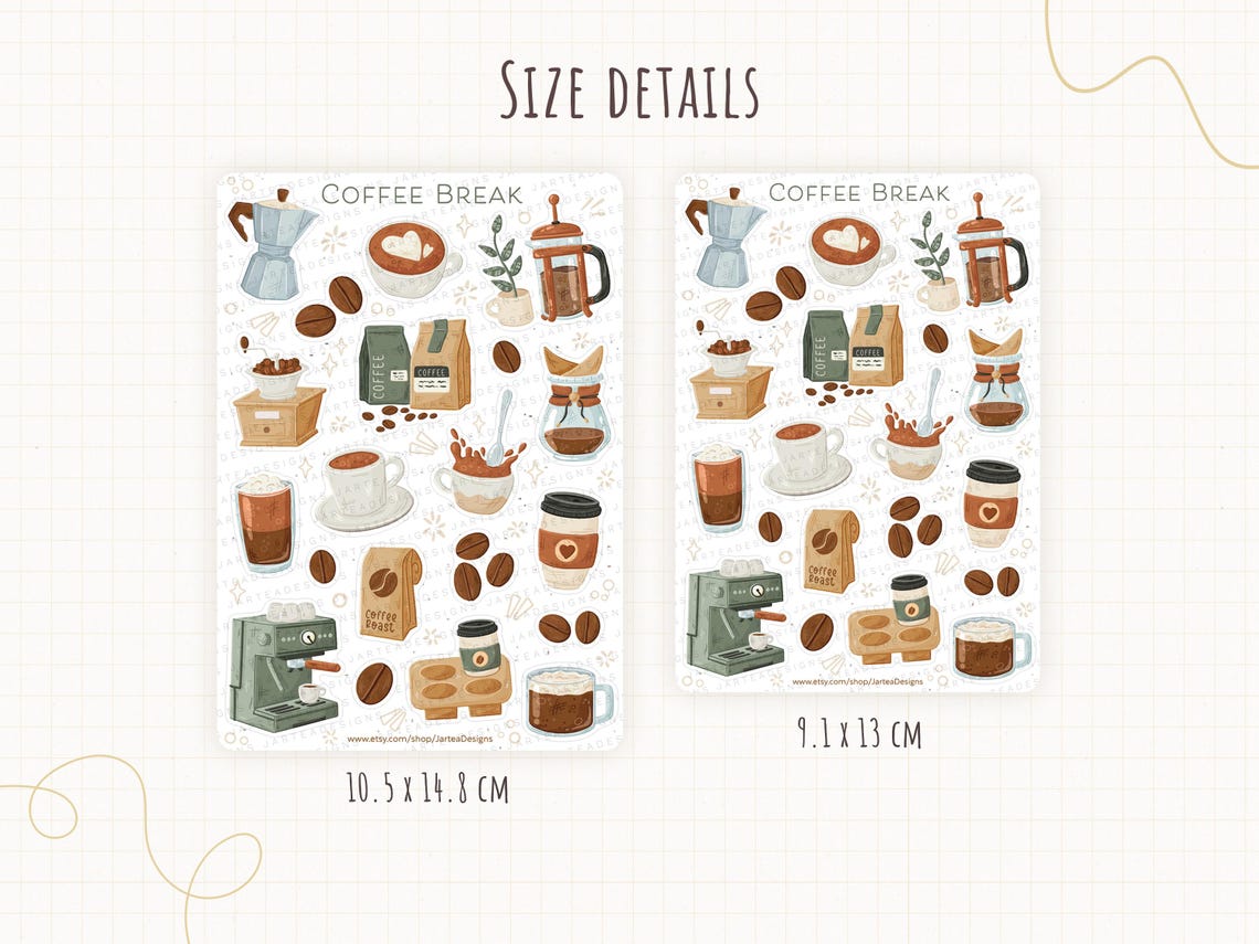 Sticker Sheet Coffee Break Sticker | Breakfast Sticker | Café Sticker ...