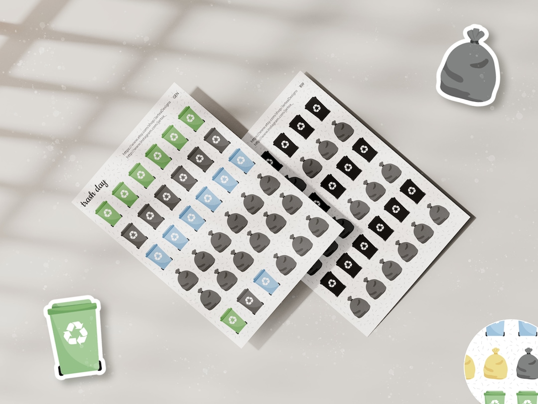 Sticker Sheet Trash Day Planner Sticker Sheet Trash Icon Stickers Chore ...