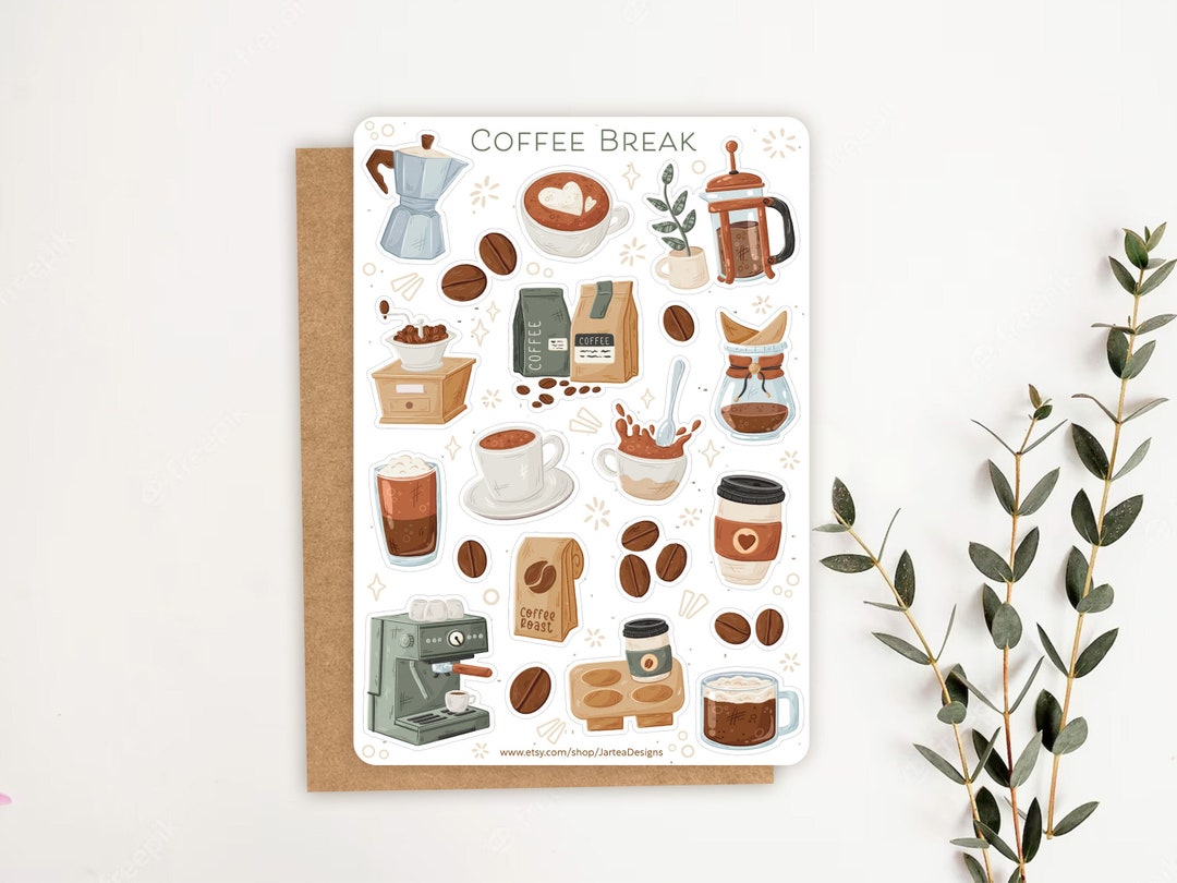 Sticker Sheet Coffee Break Sticker | Breakfast Sticker | Café Sticker ...