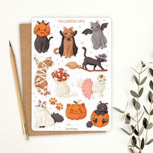 Sticker Sheet Halloween Cats Stickers | Spooky Sticker Set | Autumnal ...