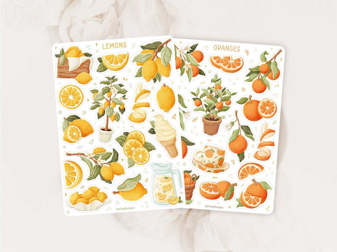 Sticker Sheet Citrus Sticker Bundle | Lemon Sticker Sheet | Orange ...