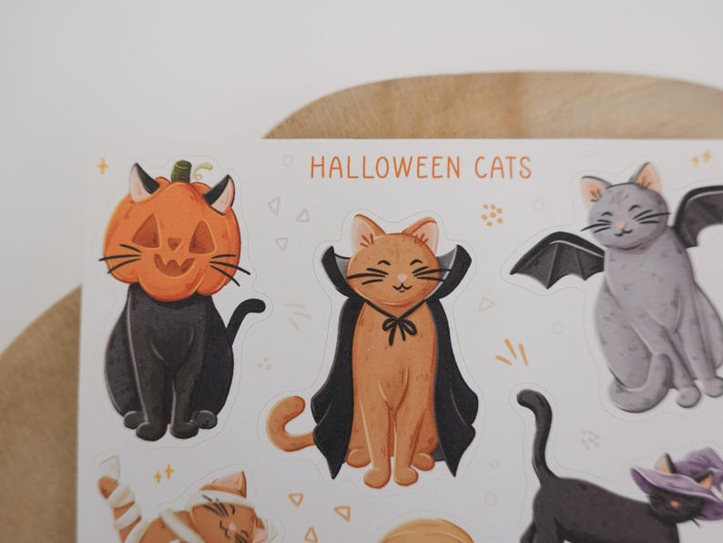 Sticker Sheet Halloween Cats Stickers | Spooky Sticker Set | Autumnal ...
