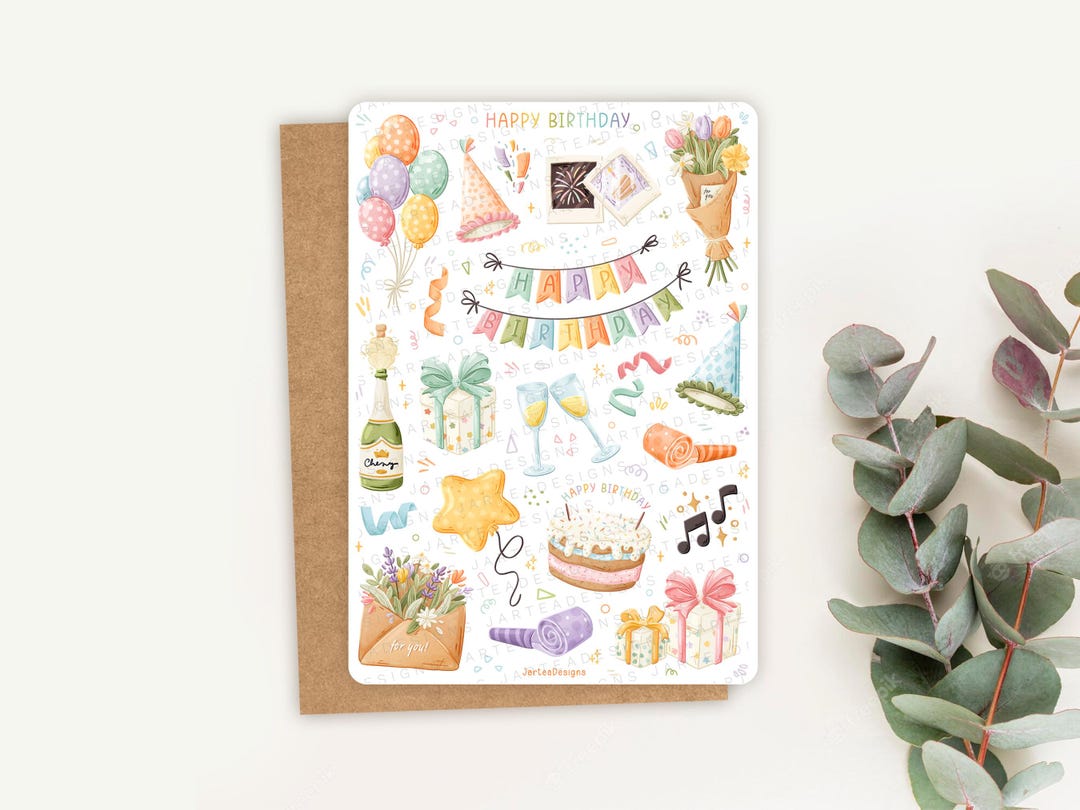 Sticker Sheet Happy Birthday Sticker | Birthday Sticker Sheet| Planner ...