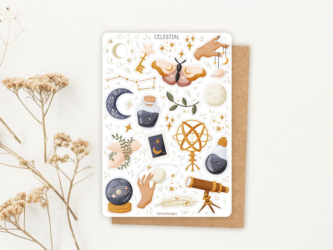 Celestial Sticker Sheet | Galaxy Sticker Sheet, Star Sticker, Planner ...