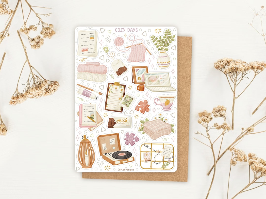 Sticker Sheet Cozy Day | Journal Stickers, Planner Stickers, Hygge ...