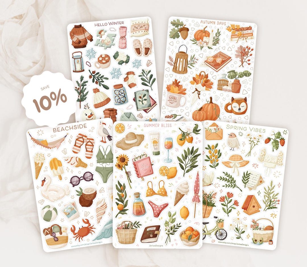 Sticker Sheet Bundle Seasons Pack | Summer Sticker | Fall Sticker ...