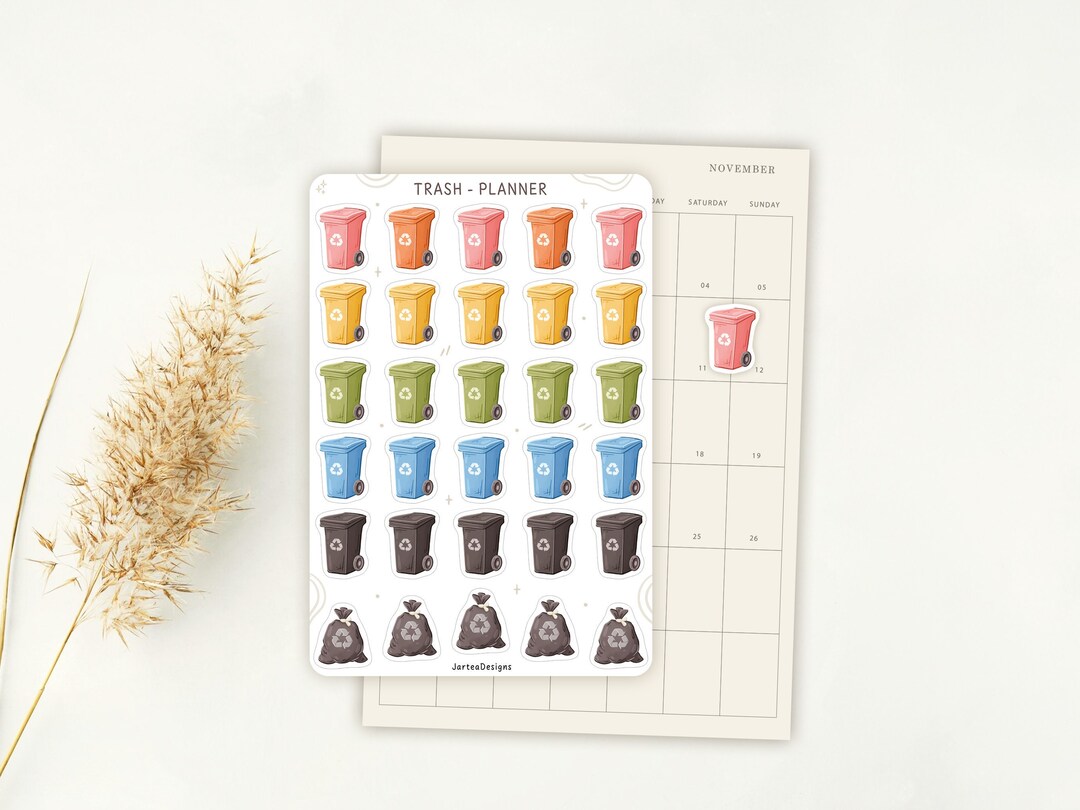 Sticker Sheet Trash Planner Sticker Sheet | Garbage Bin Icon Stickers ...