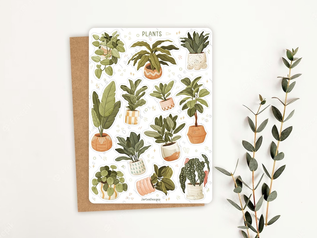 Sticker Sheet Plant Stickers | Houseplant Sticker | Potted Plants Sheet ...