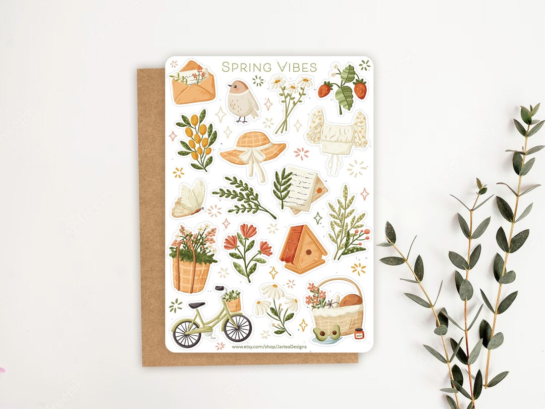Sticker Sheet Spring Vibes Sticker | Cottage Core Sticker Set | Planner ...