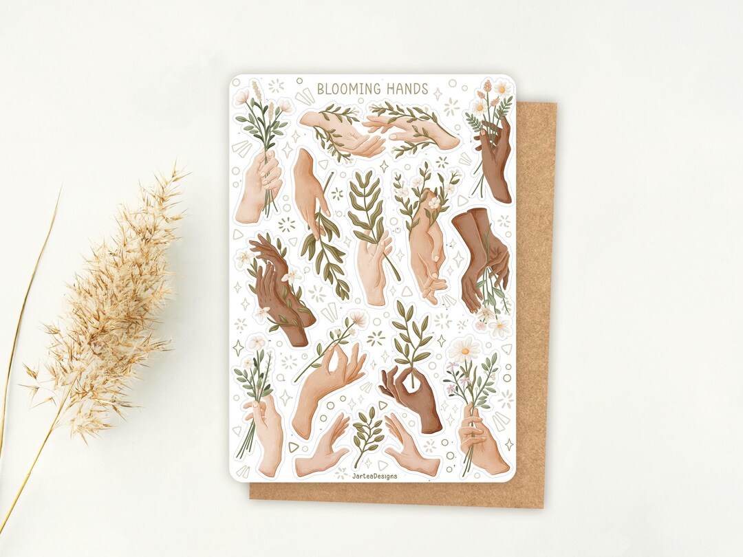 Sticker Sheet Flower Hands Sticker | Blooming Hands Sticker Sheet ...