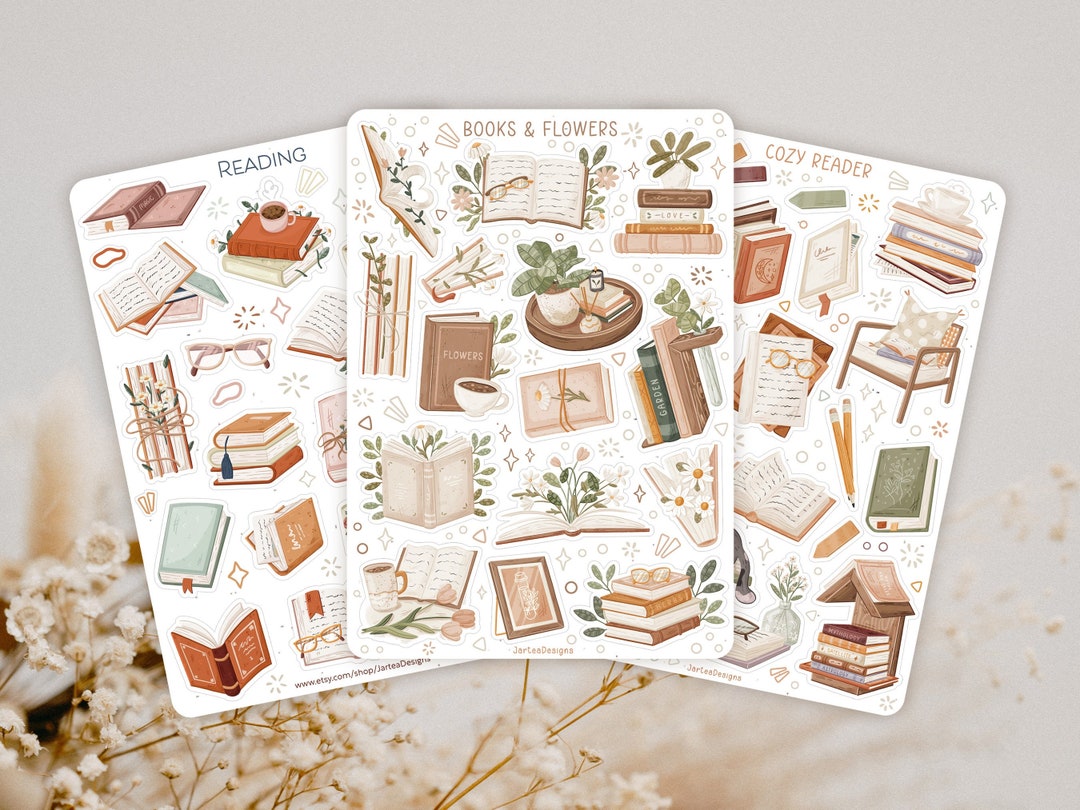 Sticker Sheet Bundle Books | Book Themed Sticker Pack, Planner Stickers ...
