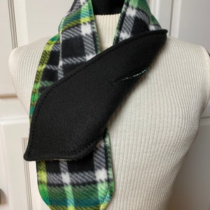 Green Yellow Plaid Fleece Scarf, Reversible With Black Solid, Warm Pull ...