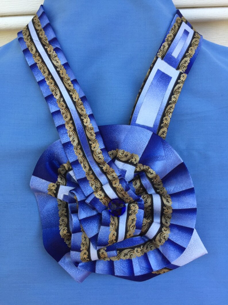 Blue & Gold Necktie Necklace Repurposed Vintage Necktie - Etsy