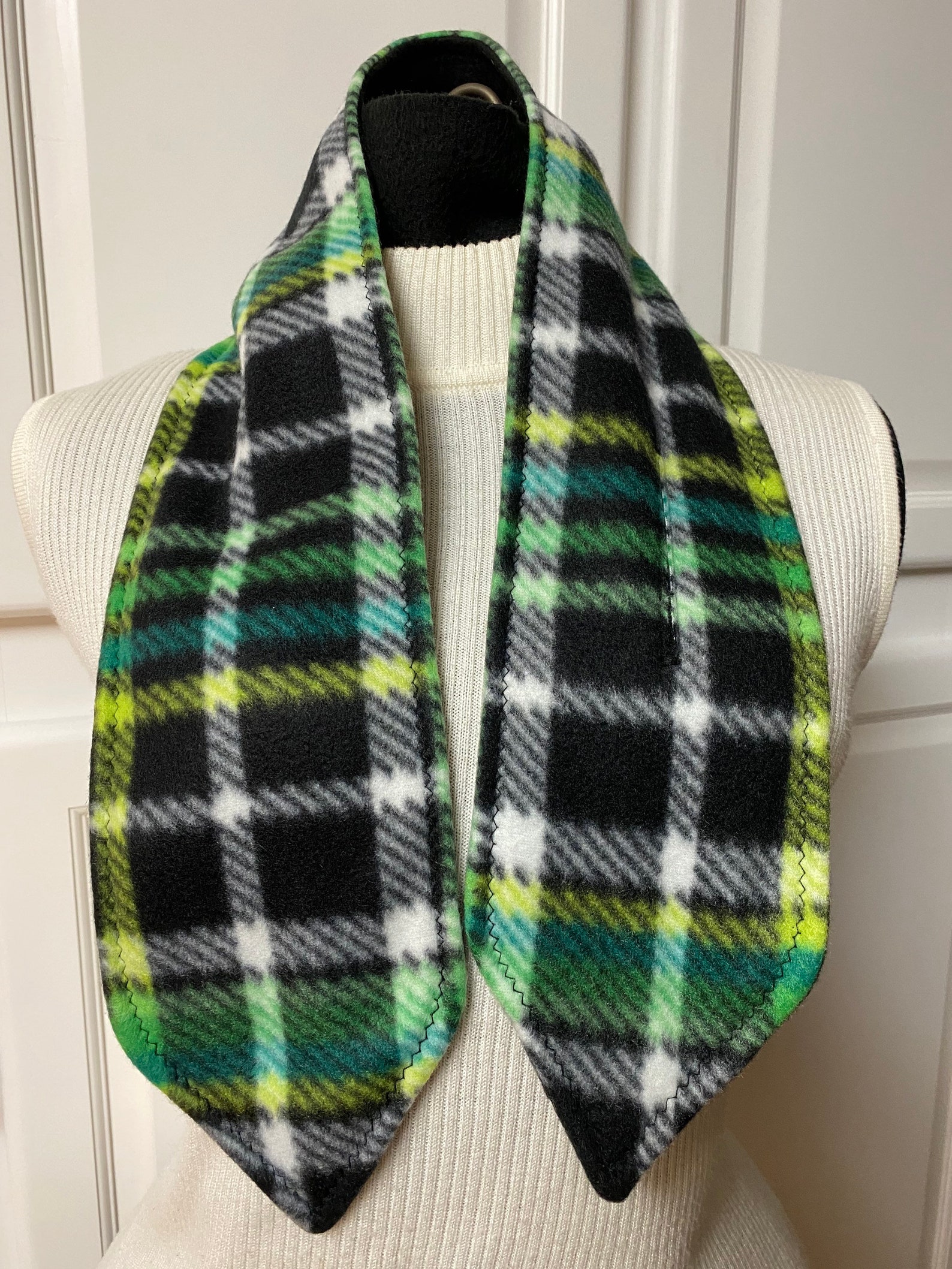 Green Yellow Plaid Fleece Scarf, Reversible With Black Solid, Warm Pull ...
