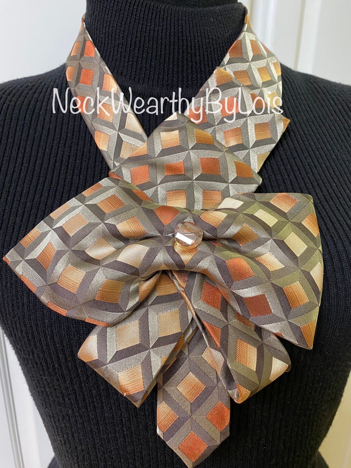 Copper, Peach, Taupe Necktie Necklace, Bow Necklace, Repurposed Necktie ...