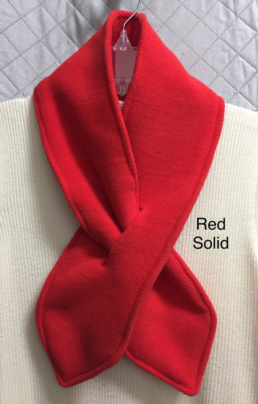 Red Fleece Scarf, Pull Through Scarf, Short Winter Cozy Scarf, Keyhole ...