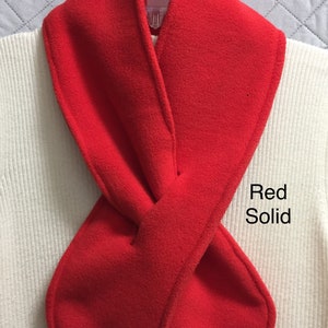 Red Fleece Scarf, Pull Through Scarf, Short Winter Cozy Scarf, Keyhole ...