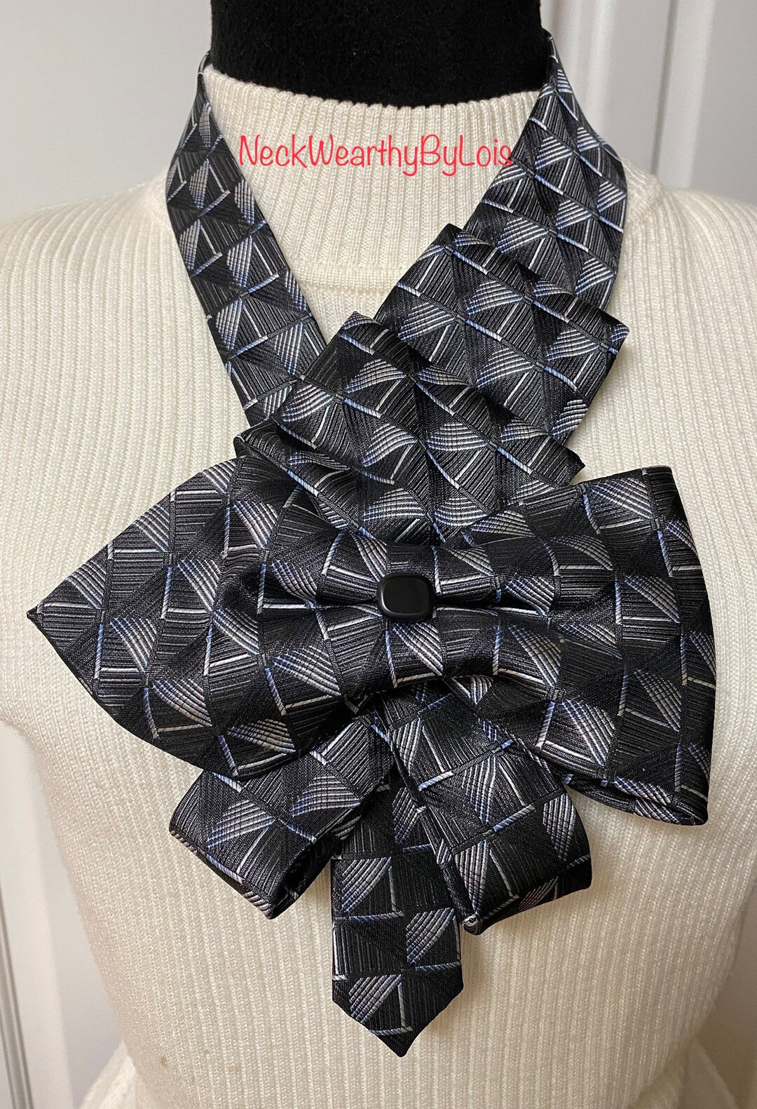 Black and White Necktie Necklace, Bow Necklace, Repurposed Necktie ...