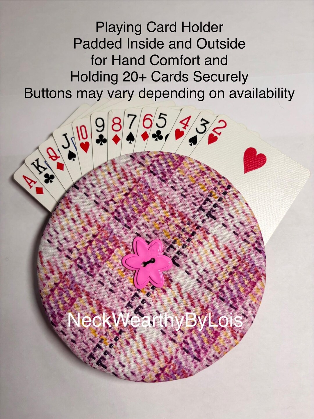 Pink Plaid, Double-padded Playing Card Holder, Holds 20+ Cards Securely ...