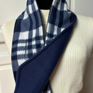 Blue Fleece Scarf, Reversible With Navy Blue Solid, Pull-through Short ...