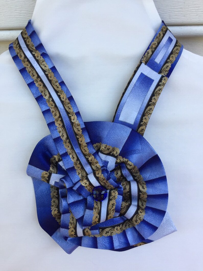 Blue & Gold Necktie Necklace Repurposed Vintage Necktie - Etsy