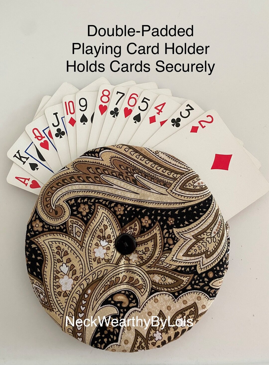 Brown Tan Paisley, Double-padded Fabric Playing Card Holder, Securely ...