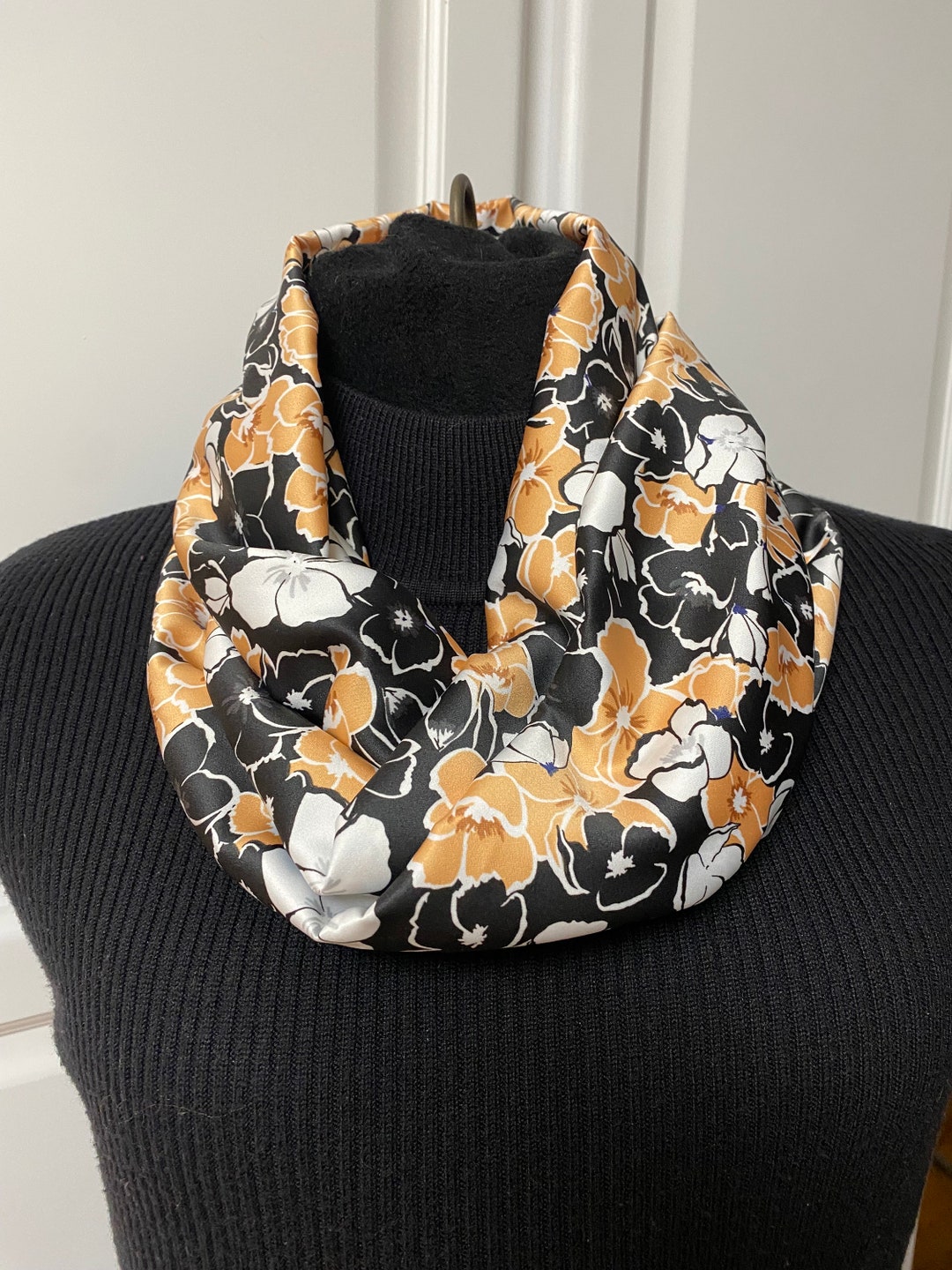 Black, Camel, Tan, White Floral Infinity Double Loop Scarf, Circle ...