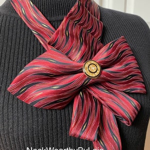 Red, Black, Gold Bow Necklace, Repurposed Silk Necktie, Adjustable ...