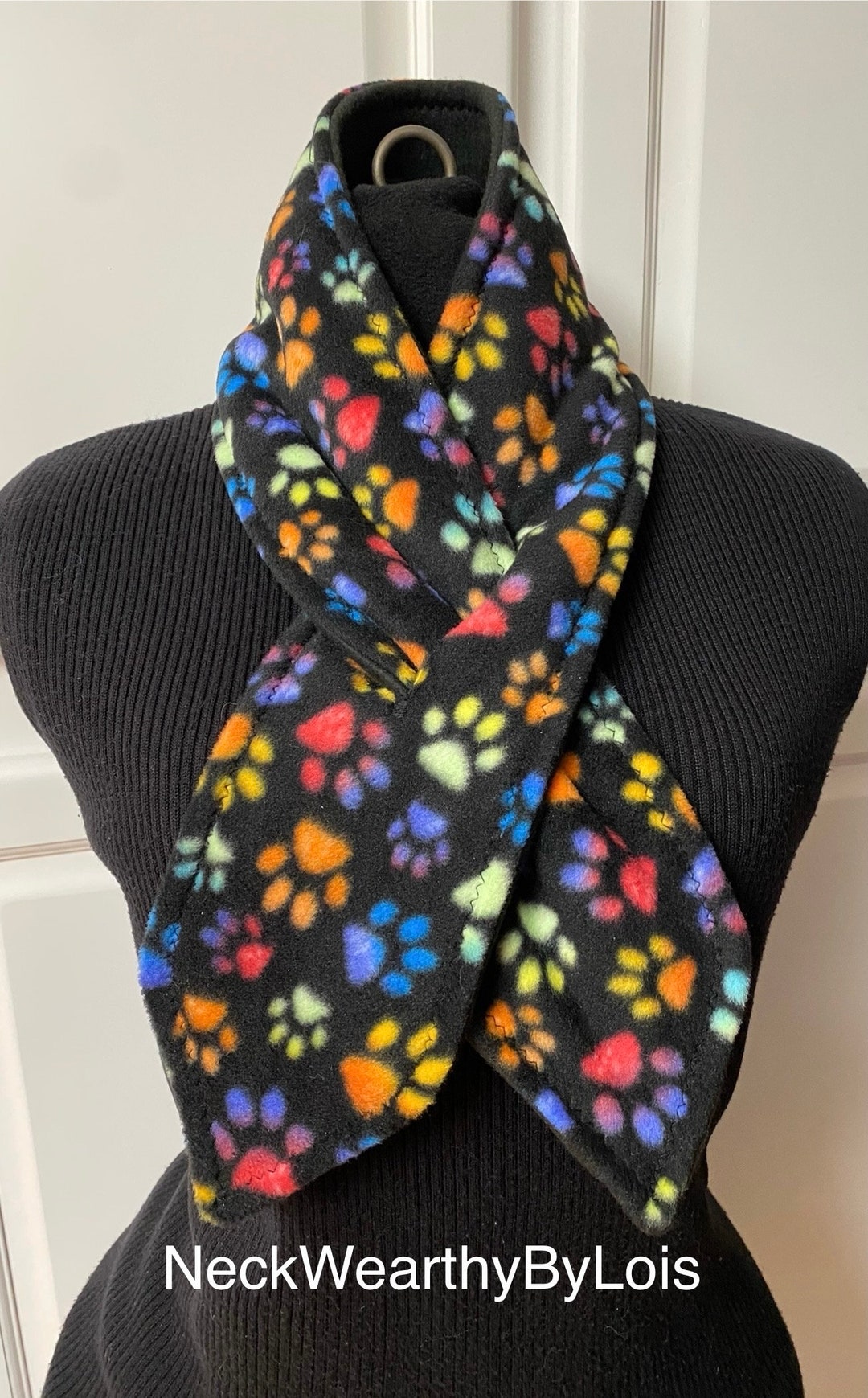 Animal Lover Scarf, Multi-color Paws on Black, Reversible Scarf With ...
