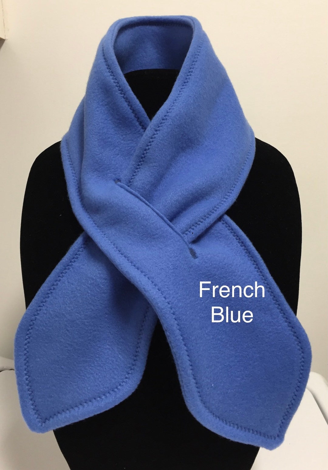 French Blue Scarf, Pull Through Scarf, Short Winter Scarf, Short Fleece ...