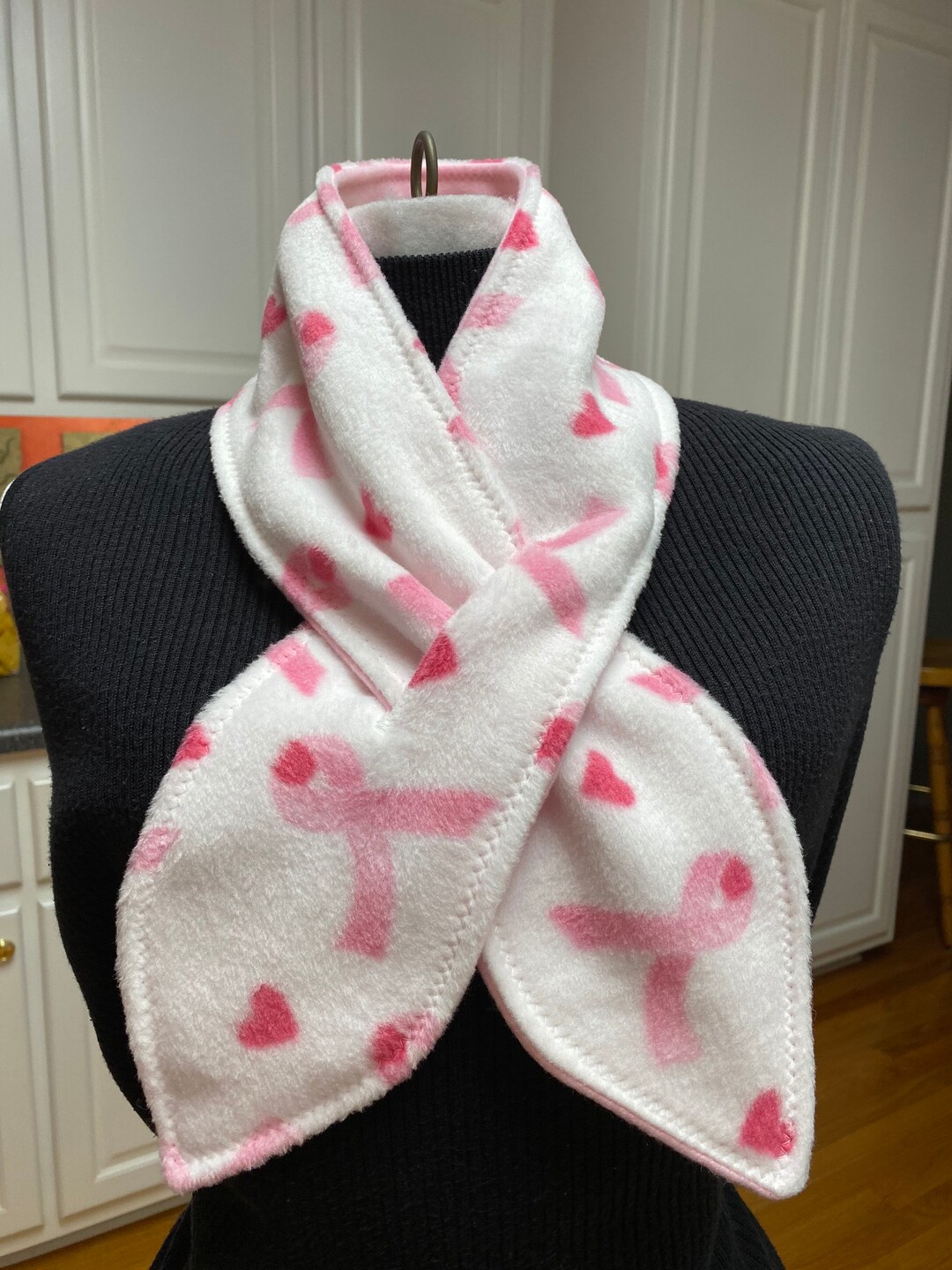 Pink Ribbon Fleece Scarf, Breast Cancer Awareness, Keyhole Pull-through ...