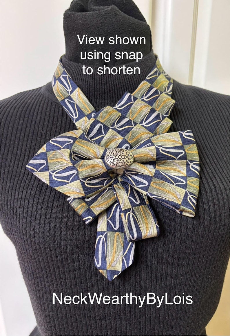 Blue, Green Necktie Bow Necklace, Repurposed Silk Necktie, Adjustable ...