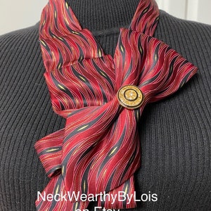Red, Black, Gold Bow Necklace, Repurposed Silk Necktie, Adjustable ...