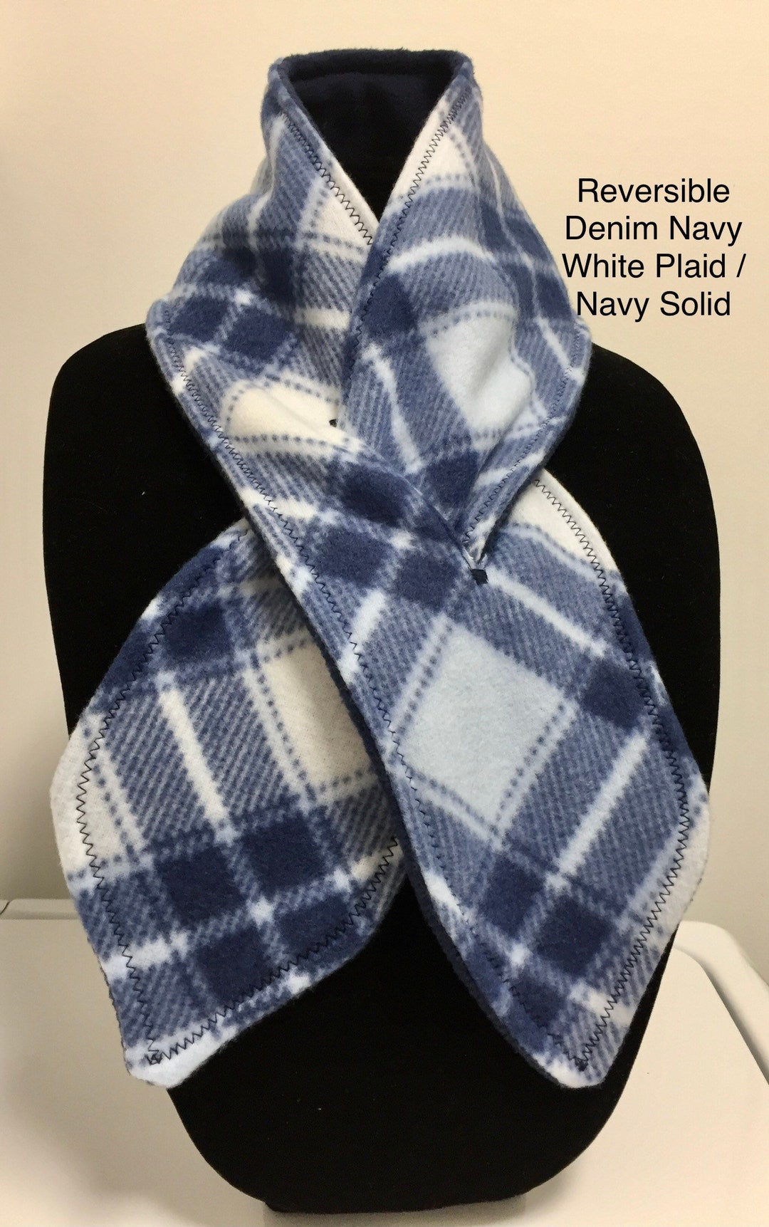 Blue Denim Fleece Scarf, Reversible Scarf, Short Winter Scarf, Blue ...