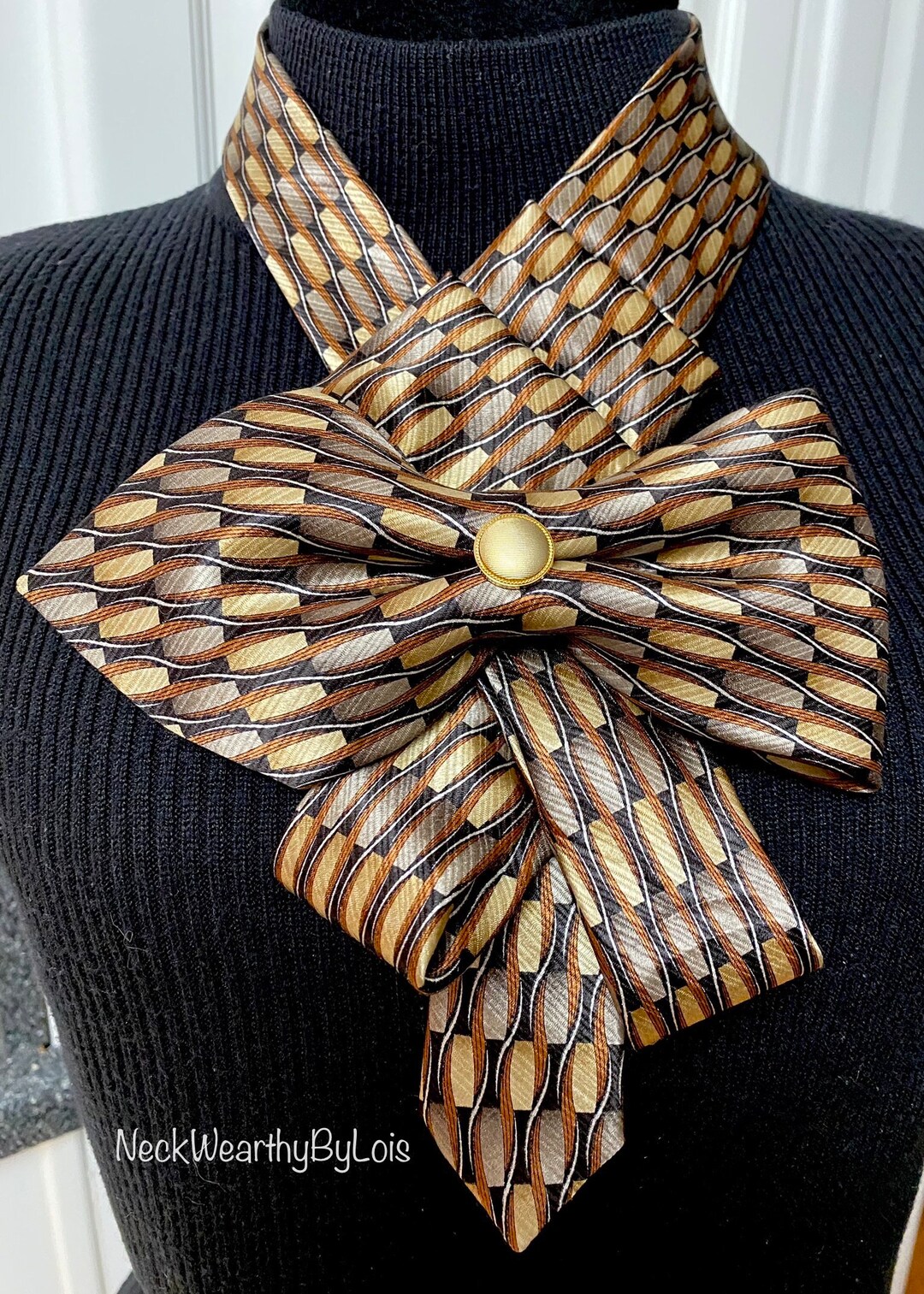 Brown, Tan, Gray Necktie Necklace, Bow Necktie Statement Necklace ...