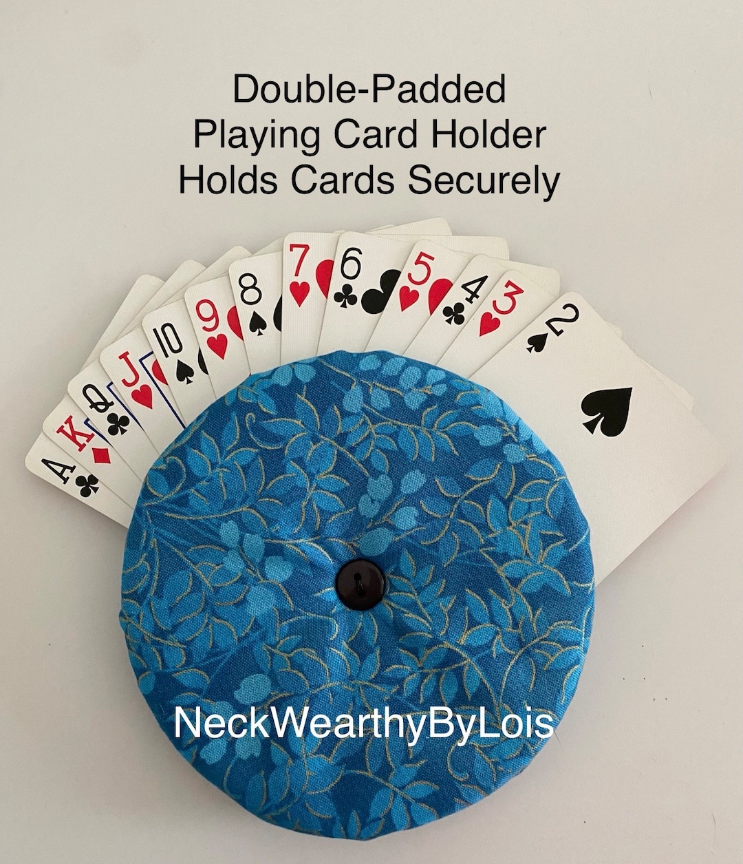 Blue Floral and Foil, Double-padded Fabric Playing Card Holder ...