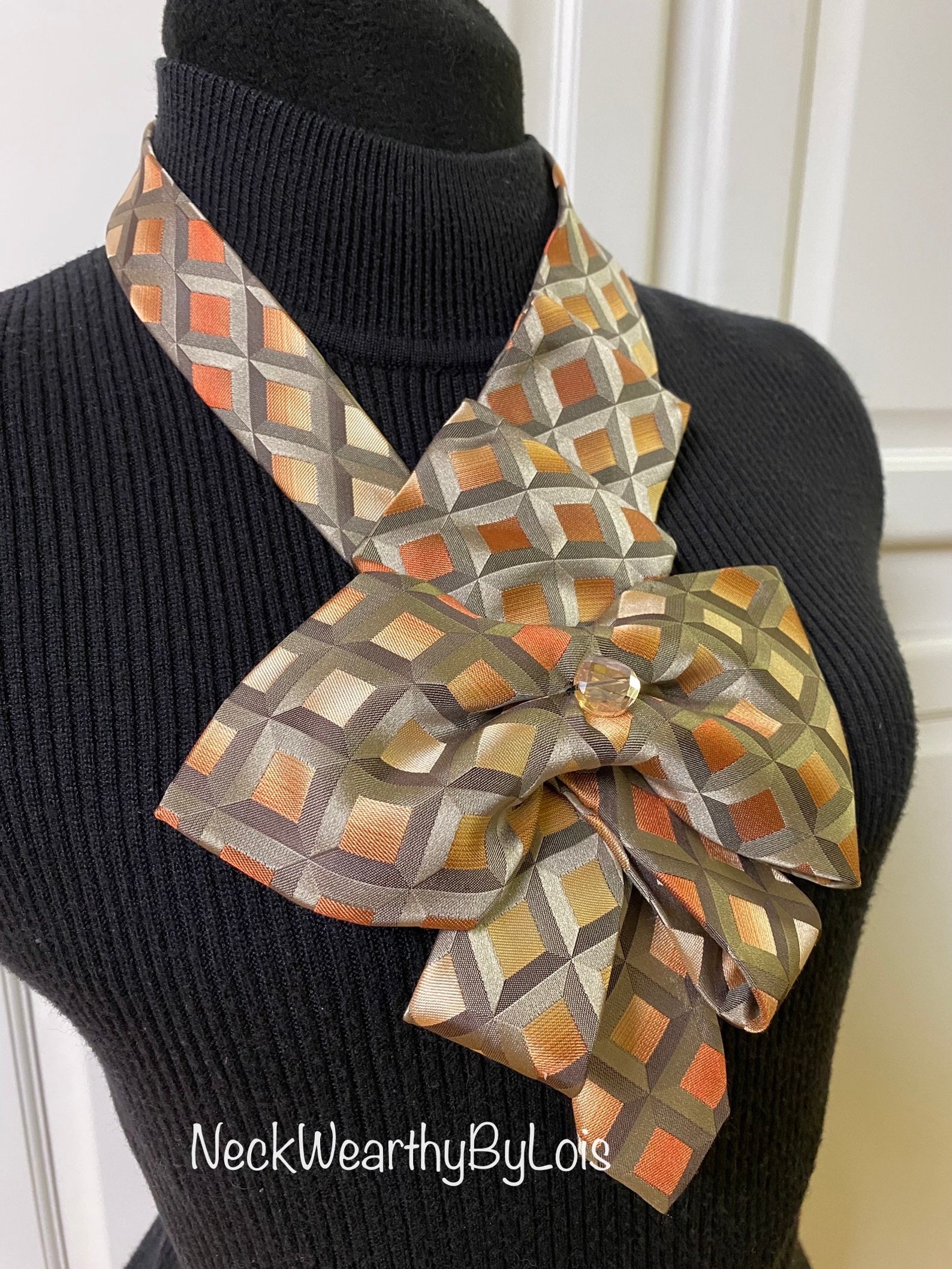 Copper, Peach, Taupe Necktie Necklace, Bow Necklace, Repurposed Necktie ...