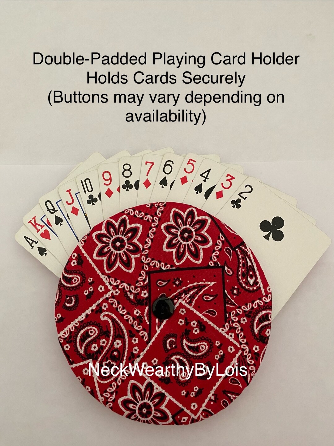 Red Bandanna Double-padded Secure Playing Card Holder, Holds 20+ Cards ...