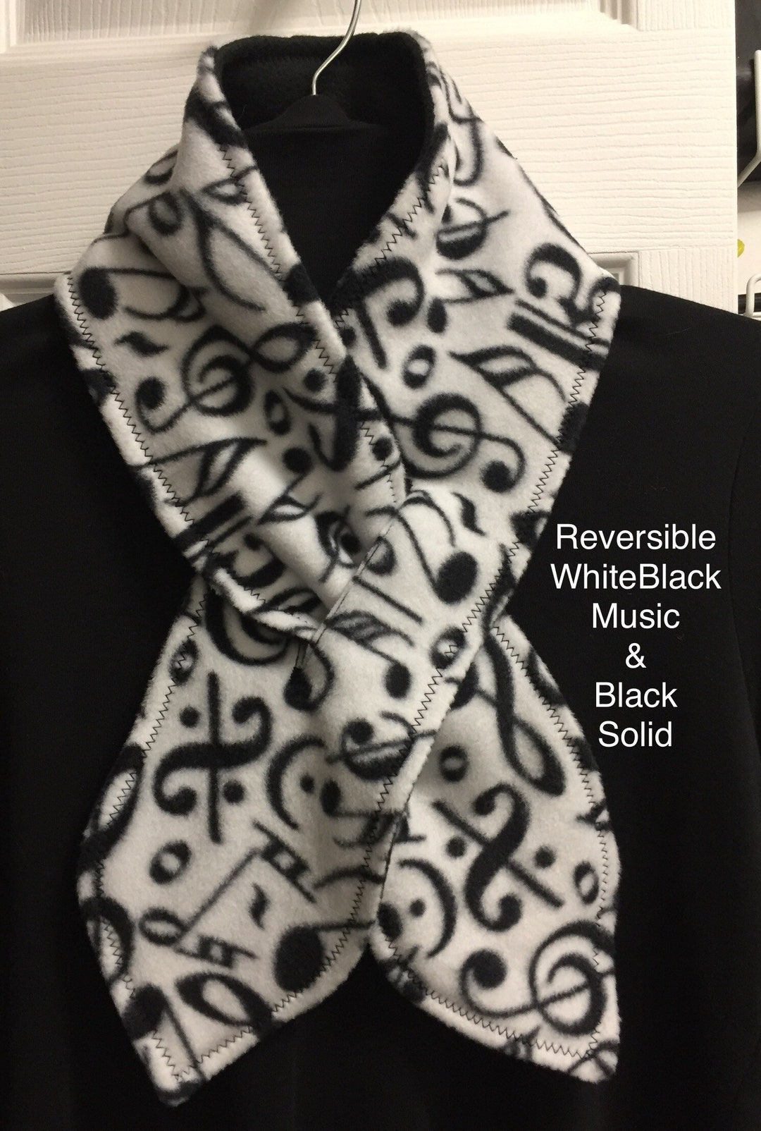 Music Note Scarf, Reversible Music Notes With Black Solid, Pull-through ...