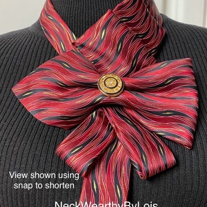 Red, Black, Gold Bow Necklace, Repurposed Silk Necktie, Adjustable ...