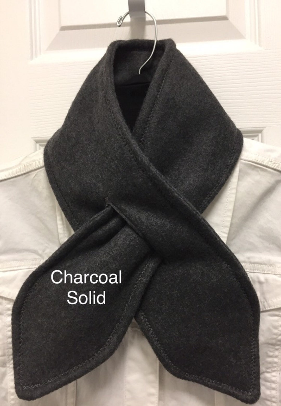 Charcoal Gray Fleece Neck Warmer, Keyhole Pull Through Scarf, Short ...