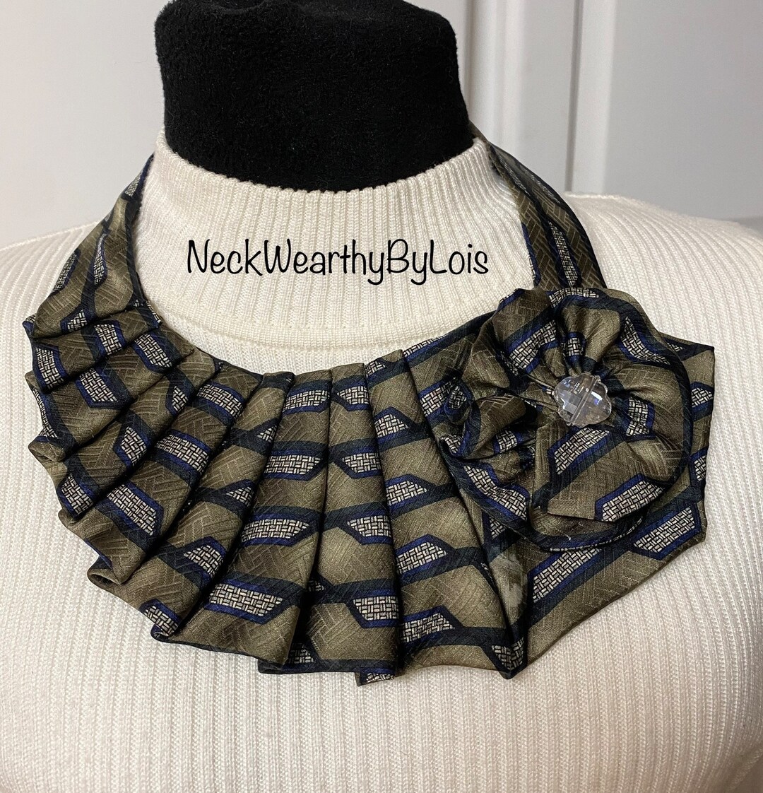 Green Silk Necktie Collar Scarf, Repurposed Necktie, Statement Necklace ...