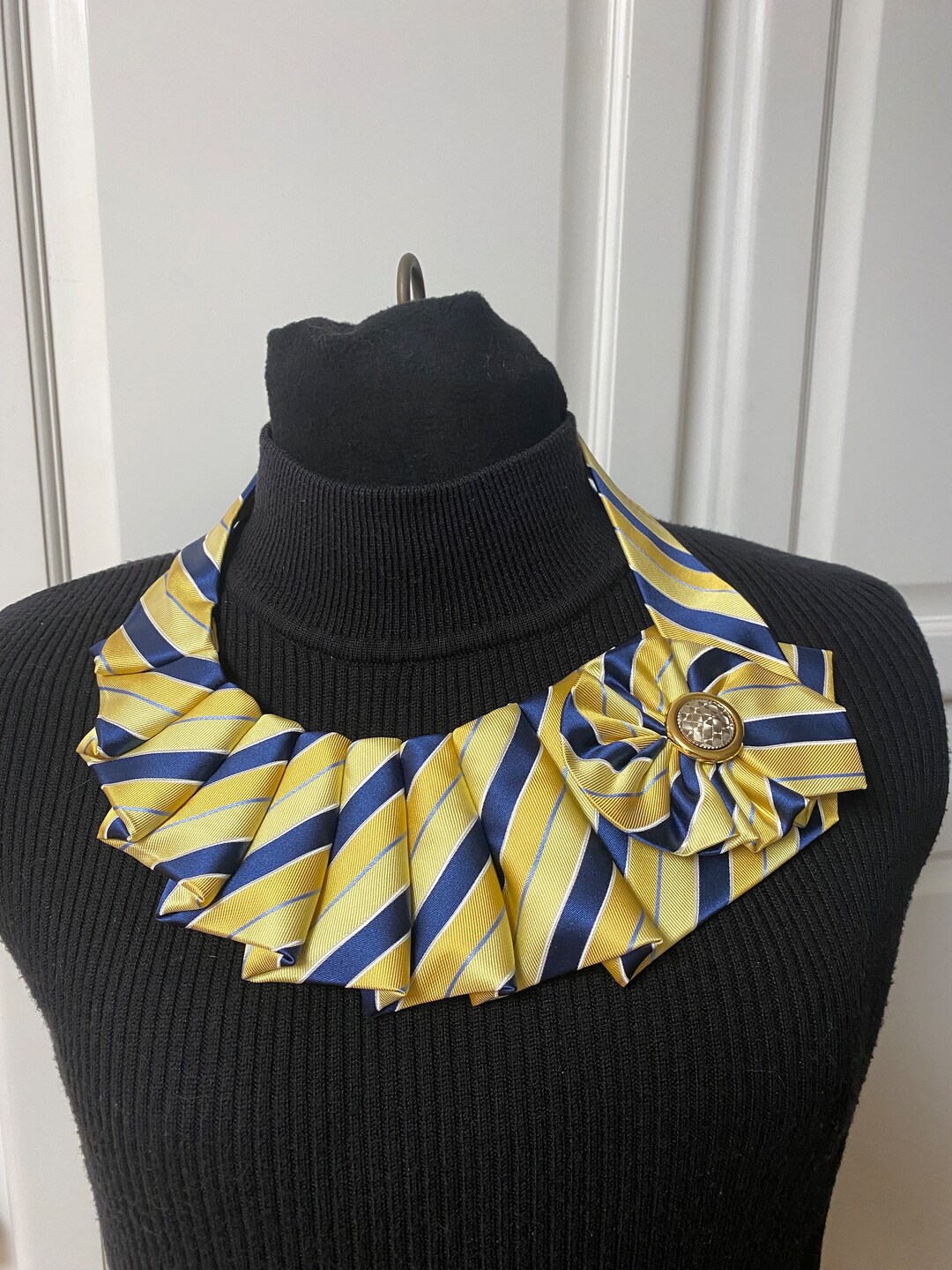 Gold Navy Necktie Collar Necklace, Fabric Necklace, Repurposed Necktie ...