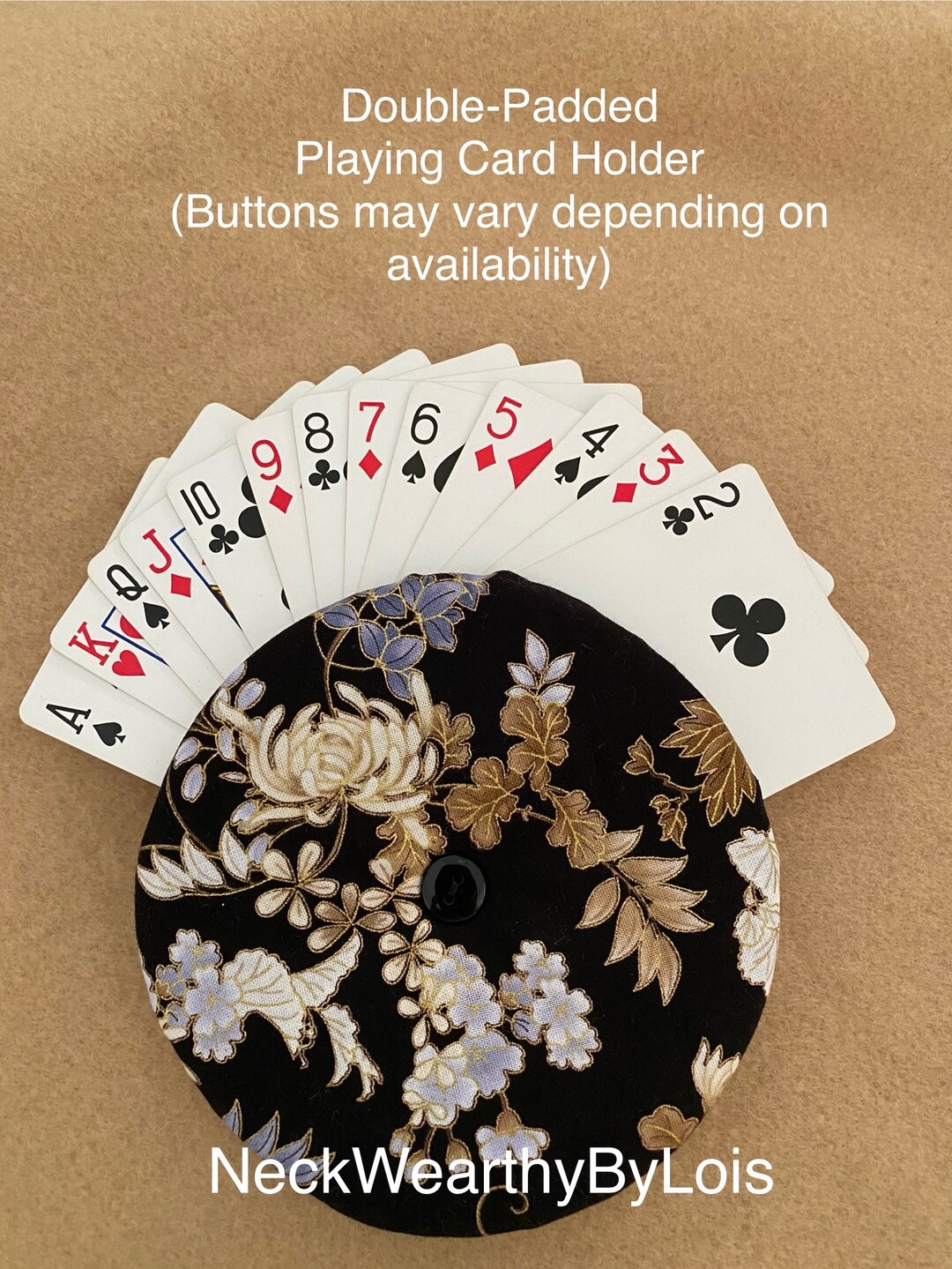 Floral Gold on Black, Double-padded Secure Playing Card Holder, Holds ...