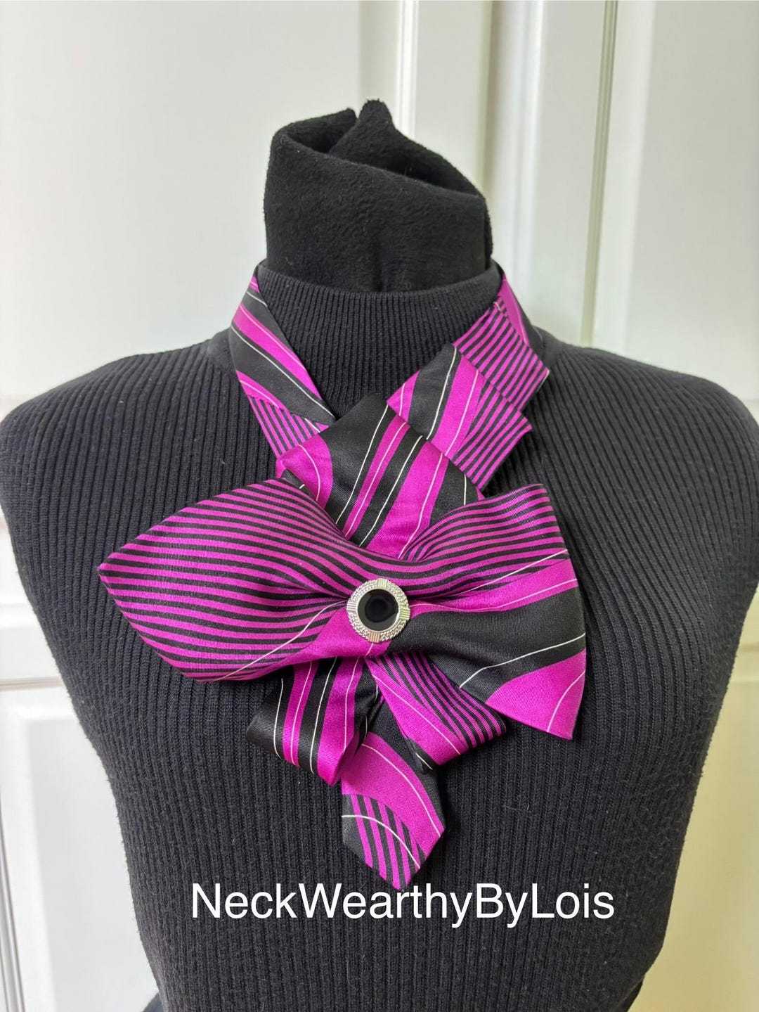 Fuschia Repurposed Vintage Silk Necktie Bow, Adjustable Statement ...