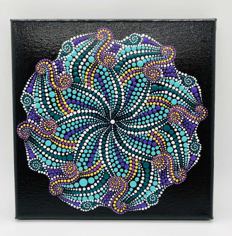 Painted Mandala Artwork on 8x8 Stretched Canvas, Affordable Art Home ...