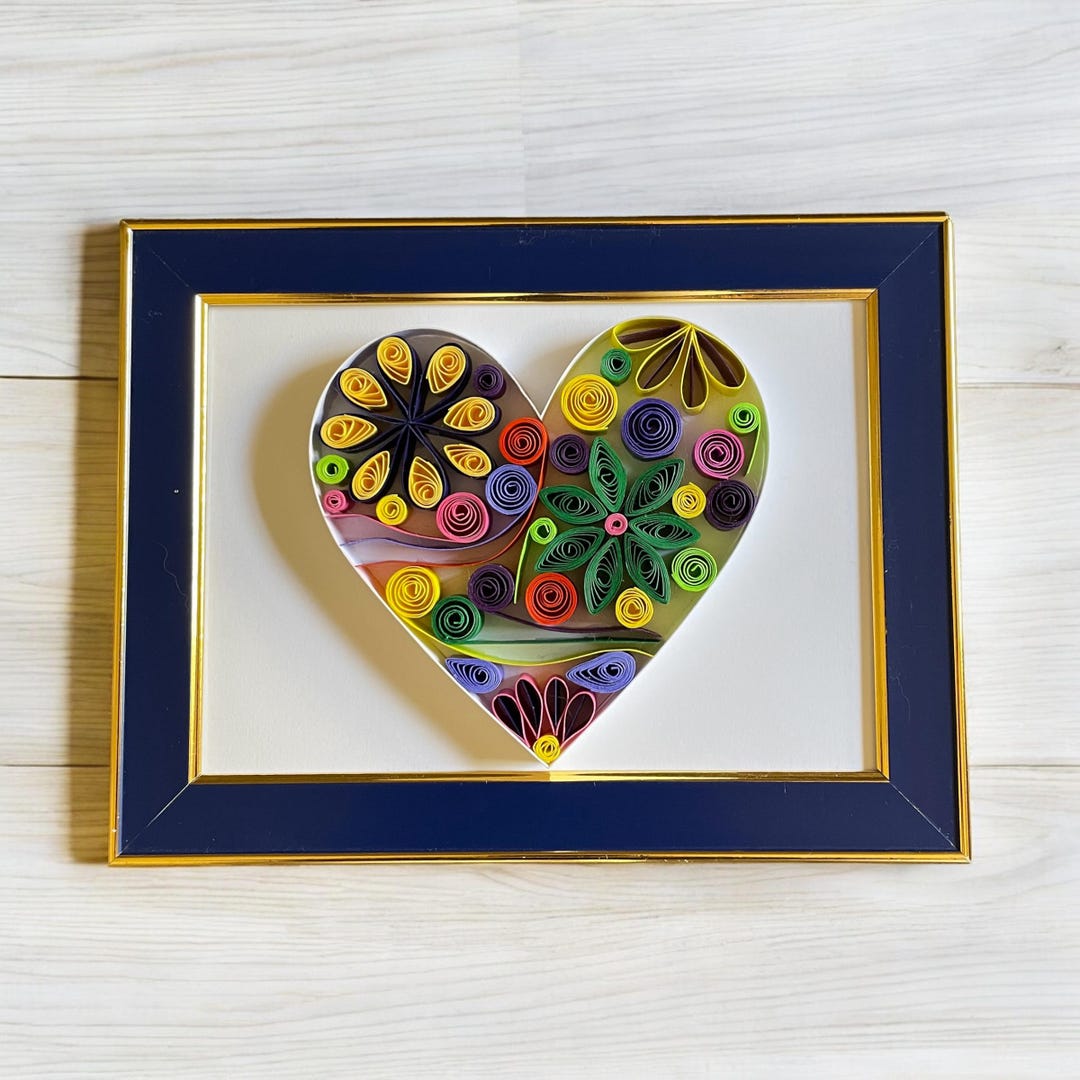 Colorful Handmade Paper Quilling 7 X 5 Framed Heart, Sentimental ...