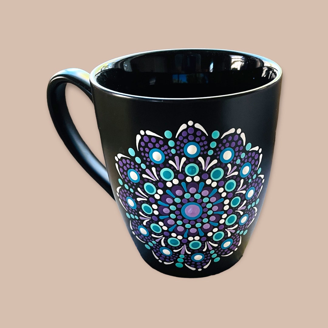 Mandala Dot Art Ceramic Mug, Hand Painted Multicolored Coffee Cup ...