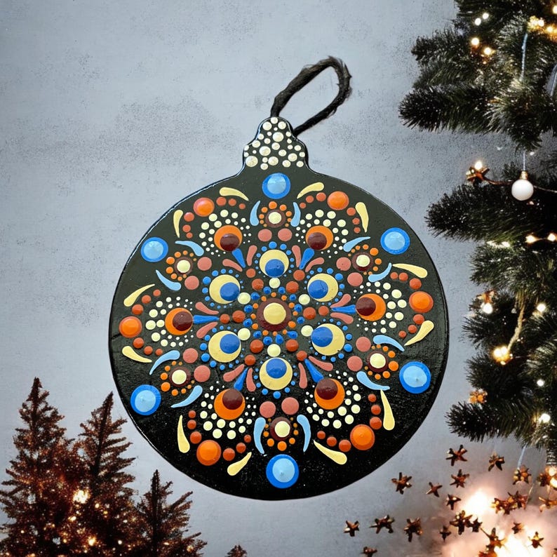 Mandala Dot Art Christmas Ornament: Hand-painted Wood - Etsy